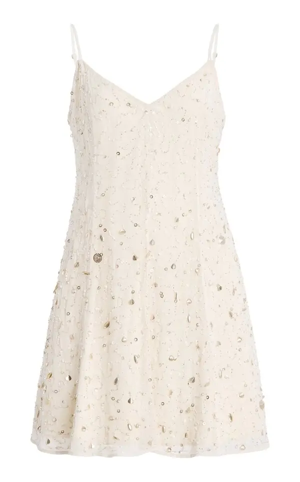 Staud Embellished Chiffon Mini Dress - Ivory