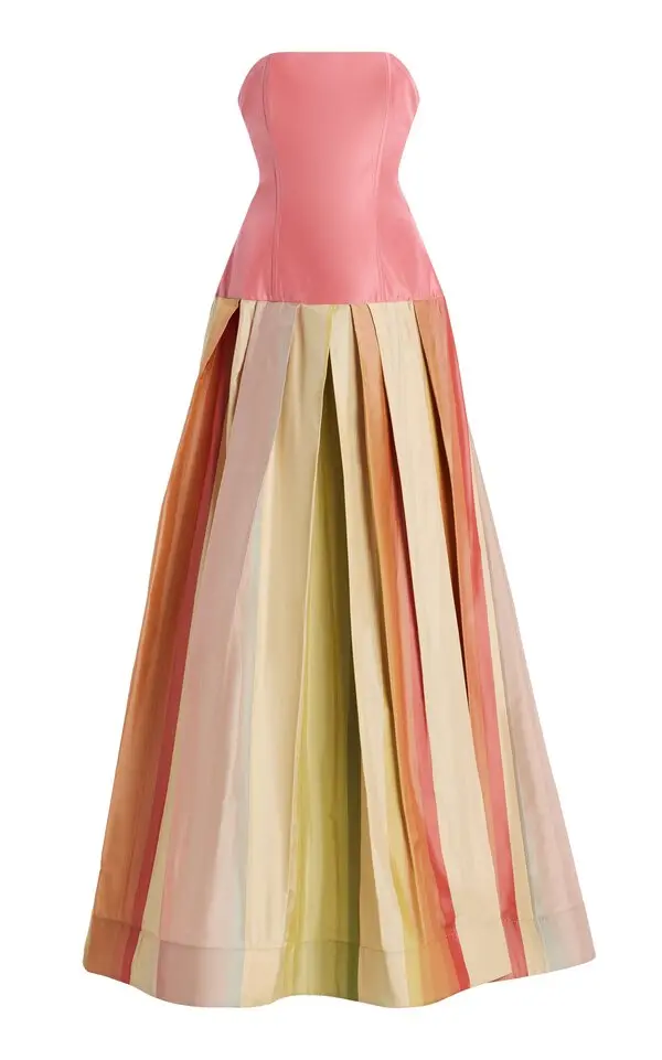 Rosie Assoulin Strapless Silk Gown - Stripe
