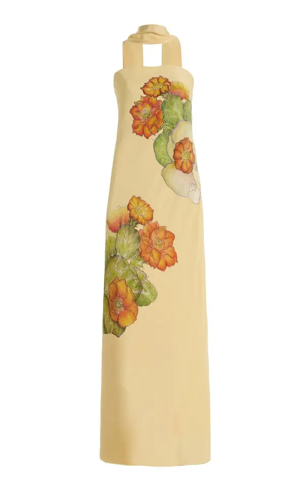 RODARTE Printed Silk Crepe Bias Maxi Dress - Yellow