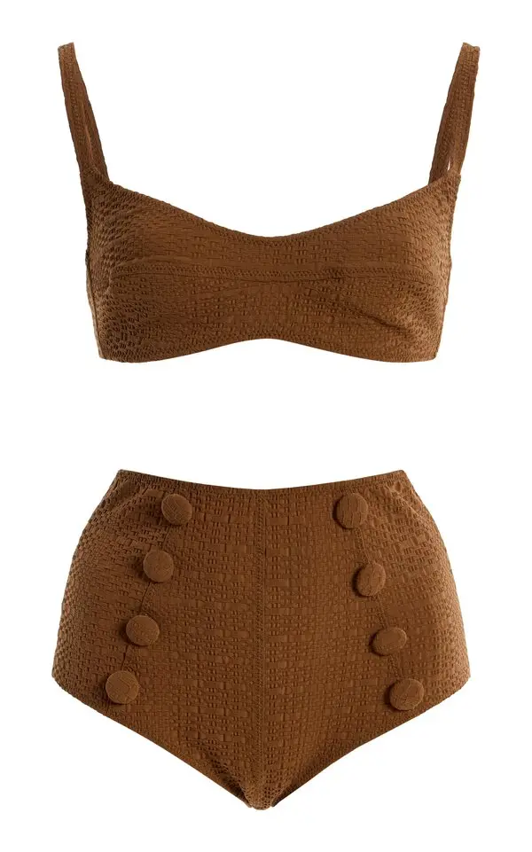Lisa Marie Fernandez Seersucker Balconette High-waist Bikini - Brown