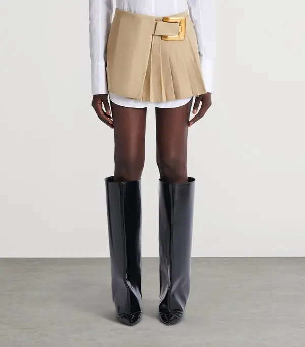 Balmain Cotton Gabardine Belted Mini Skirt - Beige