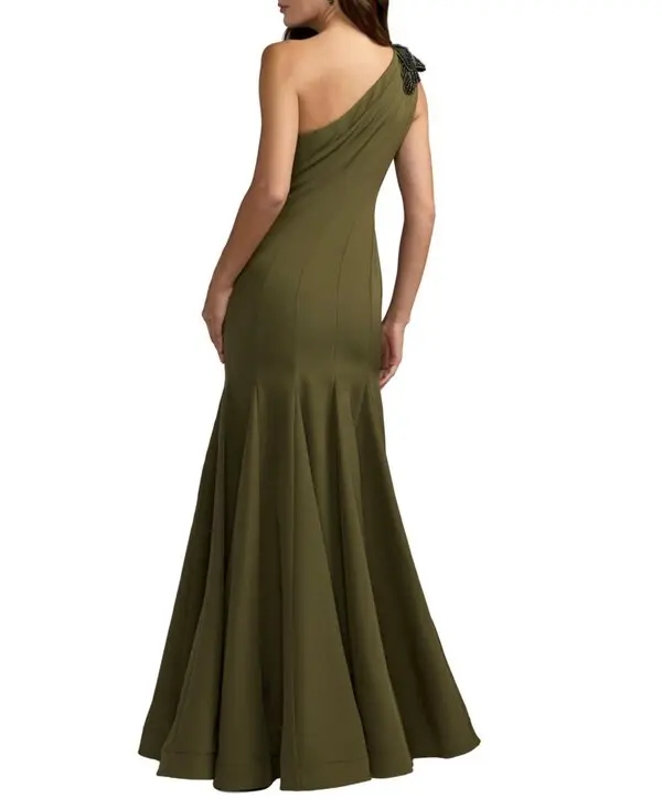 Mac Duggal Petite One Shoulder Trumpet Gown With Embellished Flower Detail - Olive