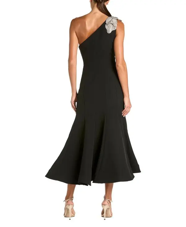 Mac Duggal Crepe One-Shoulder Mermaid Midi Dress With Flower - Black |  Editorialist