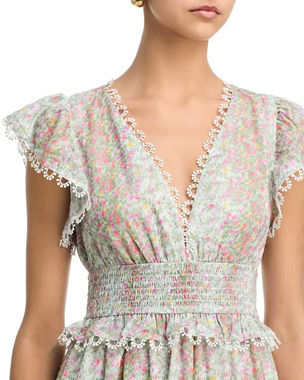 Aqua Ditsy Floral Short Sleeve Midi Dress