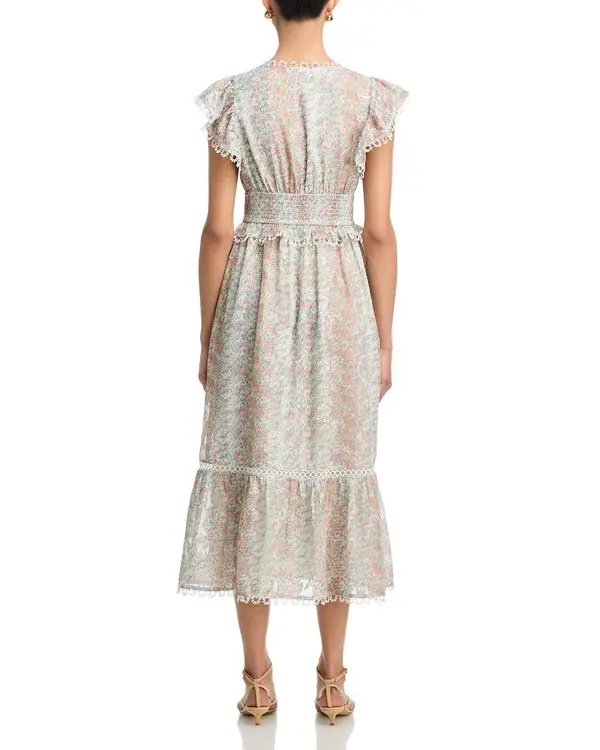 Aqua Ditsy Floral Short Sleeve Midi Dress
