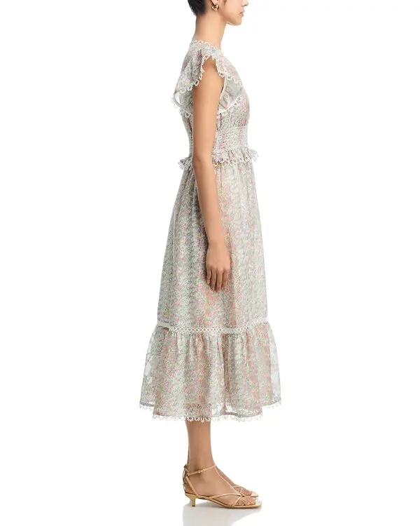 Aqua Ditsy Floral Short Sleeve Midi Dress
