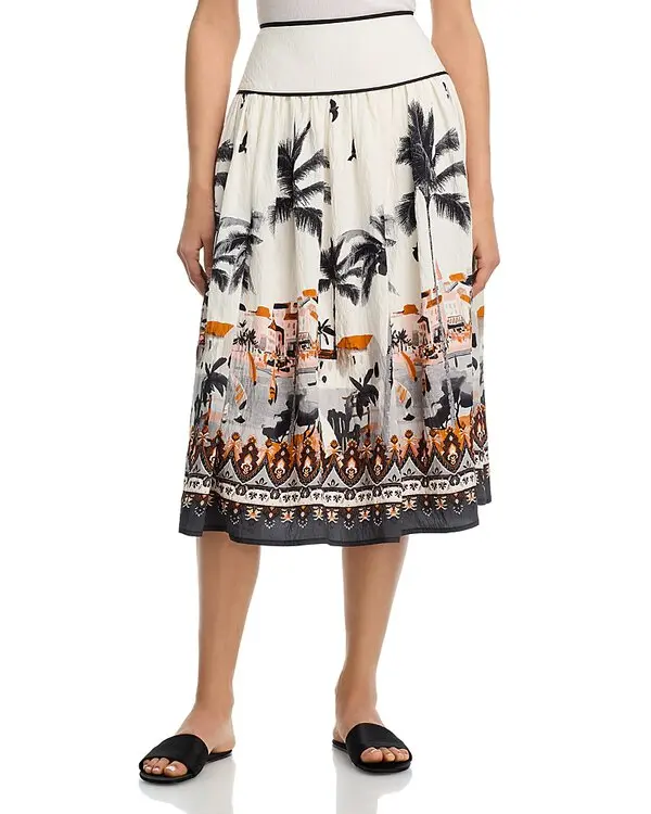 Aqua Sea Toile Midi Skirt - Ivory Multi