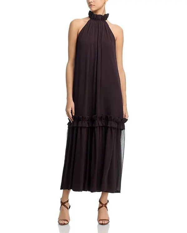 Aqua Halter Maxi Dress - Brown