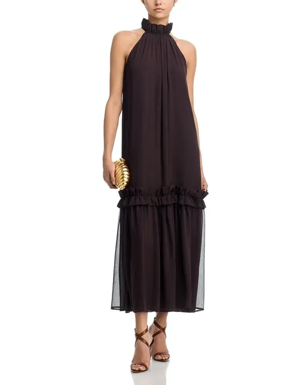 Aqua Halter Maxi Dress - Brown