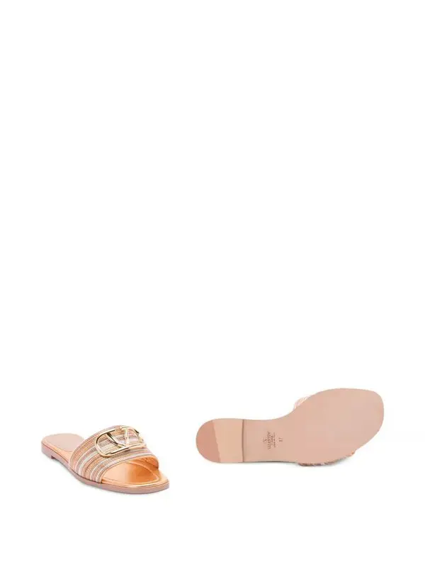 Valentino Garavani Vlogo Signature Slide Sandals With Cornely Embroidery - Neutrals