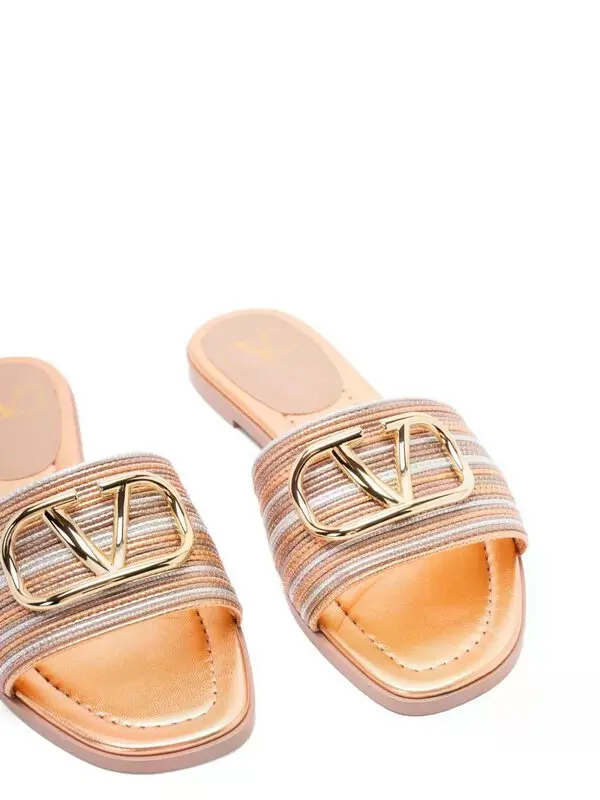 Valentino Garavani Vlogo Signature Slide Sandals With Cornely Embroidery - Neutrals