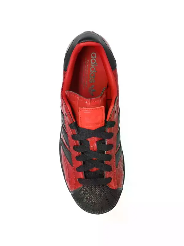 Adidas Superstar Ii W Striped Crocodile-effect Sneakers - Red
