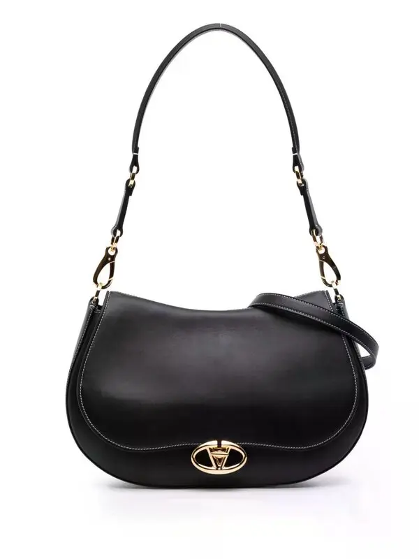 Valentino Garavani Medium Leather Flap Bag Satchel - Black