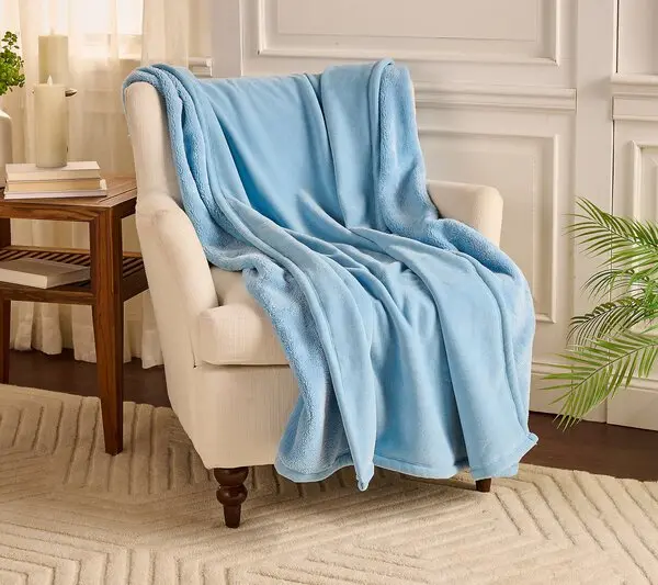 HOME REFLECTIONS As Is Heathered Plush & Sherpa Throw - One-color