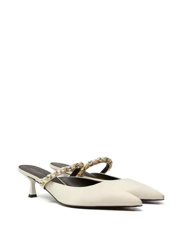 Stella McCartney Embellished Satin Kitten Heel Sandals - Neutrals