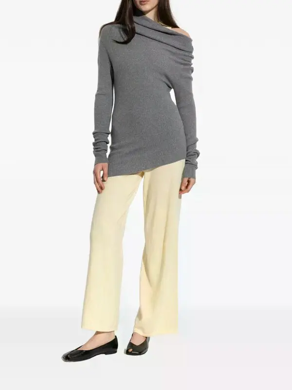 LISA YANG Agie Ribbed Draped Knitted Top - Grey