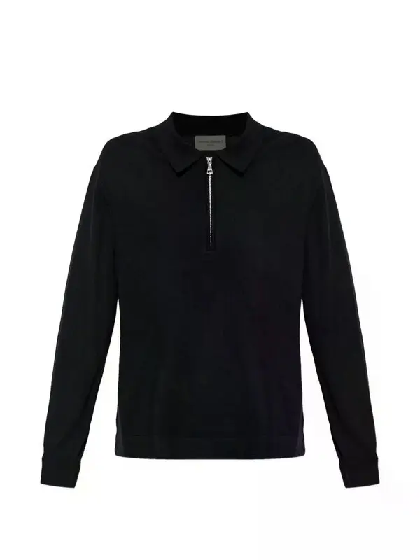Officine Générale Zip Closure Wool Polo Shirt - Black