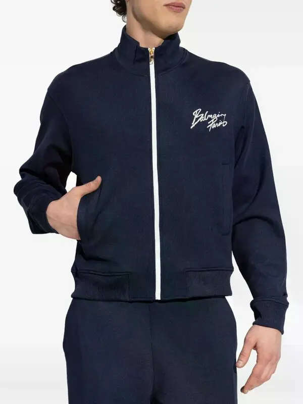 Balmain Zip-fastening Sweatshirt With Logo Embroidery - Blue
