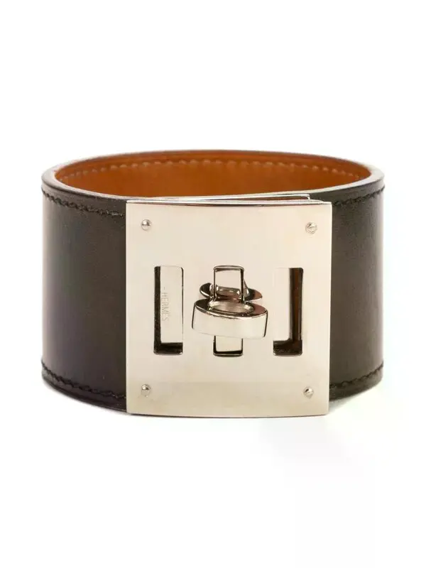 Hermès Leather Bracelet With Metal-plate - Black