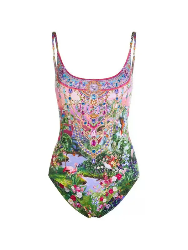 Camilla Embellished Floral-patterned One-piece Swimsuit - Pink