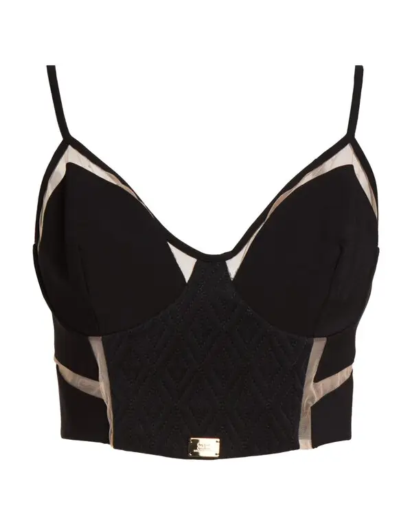 Elisabetta Franchi Cropped Jersey And Tulle Top - Black