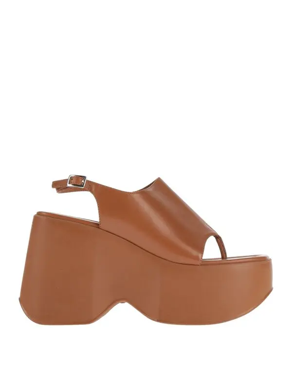 VIC MATIE Leather Thong Wedge Sandals - Brown