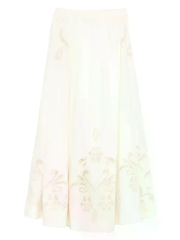 FORTE_FORTE Floral-embroidered Midi Skirt - Neutrals