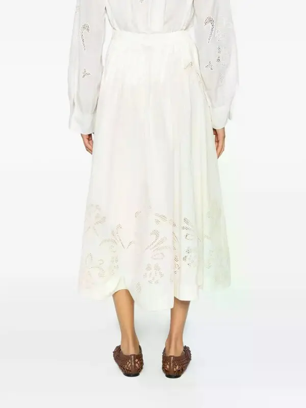 FORTE_FORTE Floral-embroidered Midi Skirt - Neutrals