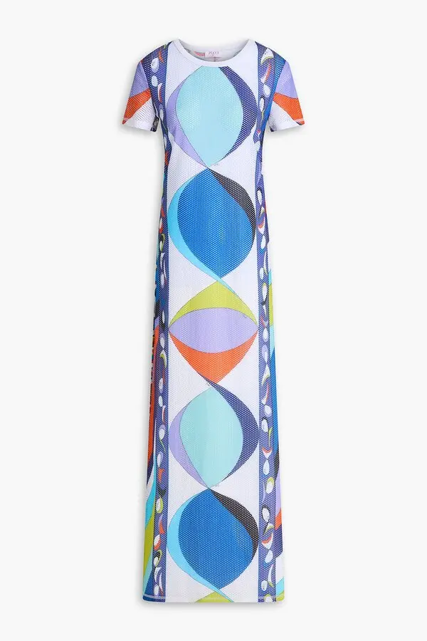 Emilio Pucci Printed Mesh And Cotton-jersey Maxi Dress - Dark Purple