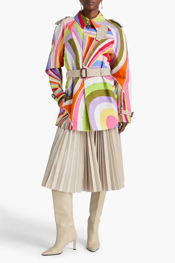 Emilio Pucci Belted Printed Cotton-sateen Trench Coat