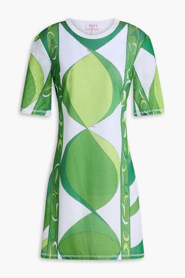 Emilio Pucci Printed Mesh And Cotton-jersey Mini Dress - Leaf Green