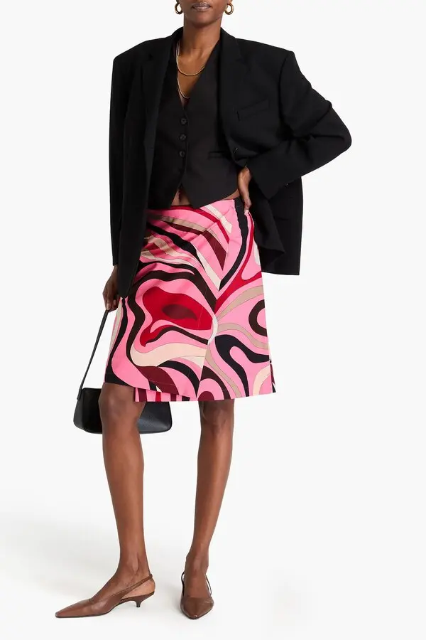 Emilio Pucci Printed Cotton-poplin Wrap Skirt - Bubblegum