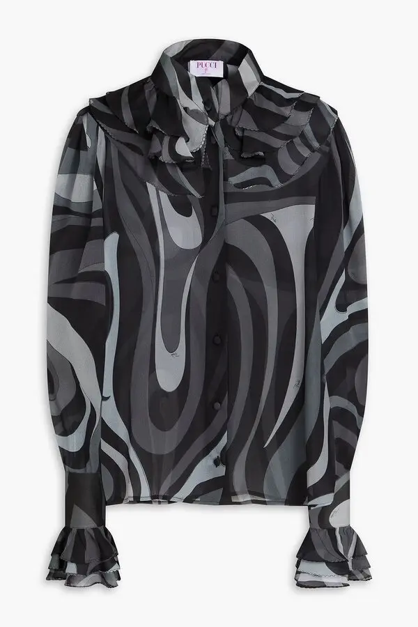 Emilio Pucci Printed Silk-georgette Ruffled Blouse