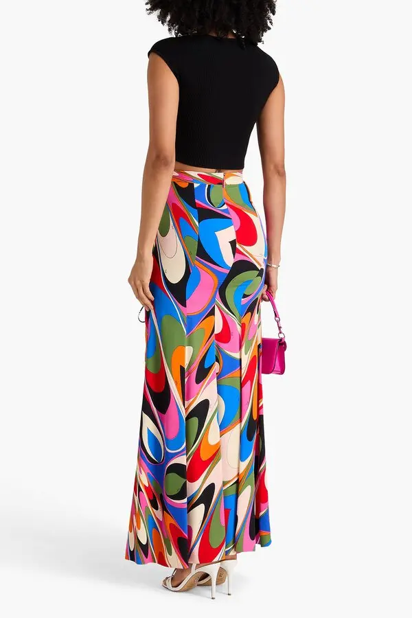 Emilio Pucci Printed Satin Maxi Skirt With Lace-up Detailing