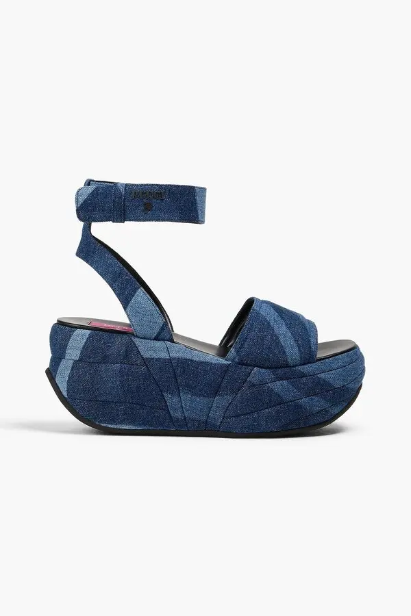 Emilio Pucci Quilted Printed Denim Platform Sandals