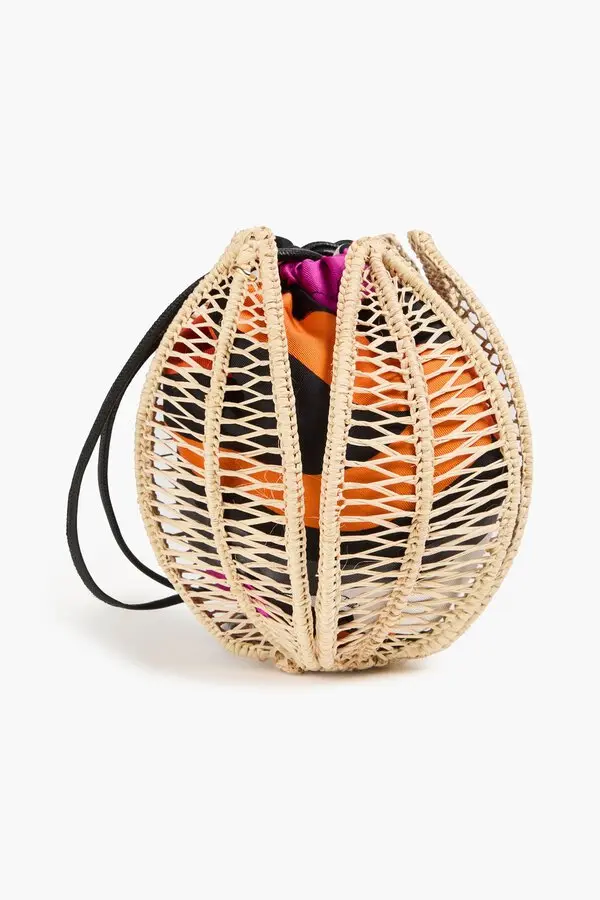 Emilio Pucci Printed Twill And Straw Bucket Bag
