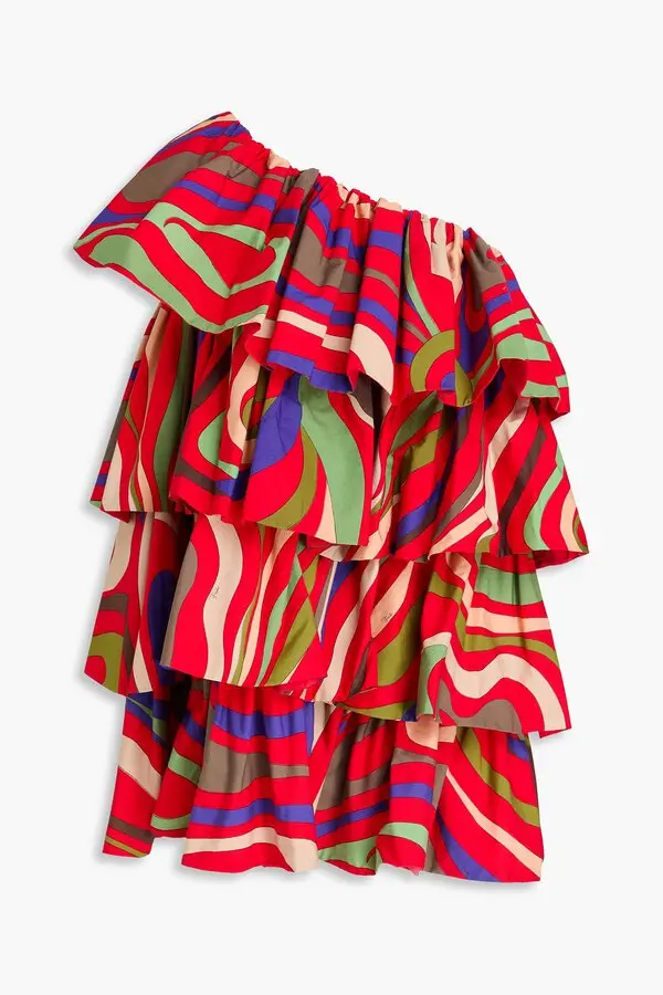 Emilio Pucci One-shoulder Printed Cotton-poplin Mini Dress