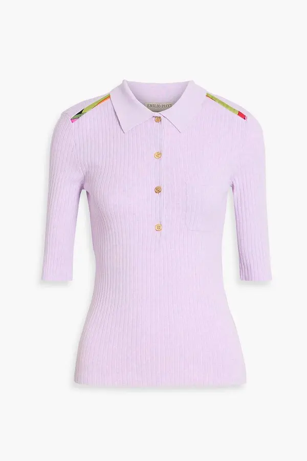 Emilio Pucci Ribbed Cotton Polo Shirt - Lilac