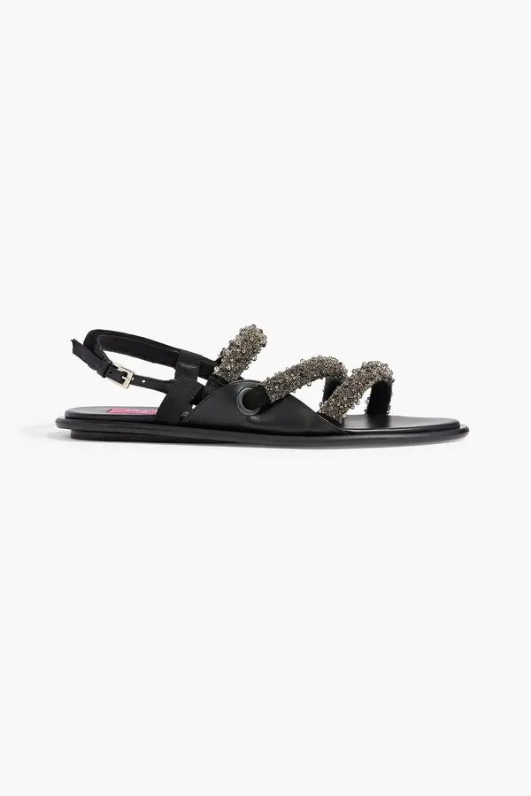 Emilio Pucci Bead-embellished Leather Slingback Sandals