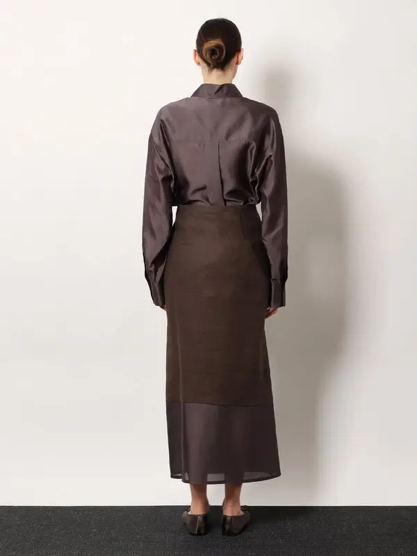 R2W Amora Linen Midi Skirt - Brown