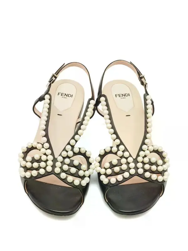 Fendi Pearl Embellished Leather Sandals