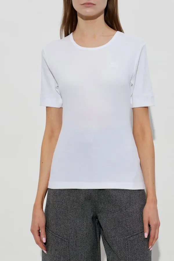 GANNI Ribbed T-shirt With Logo - White