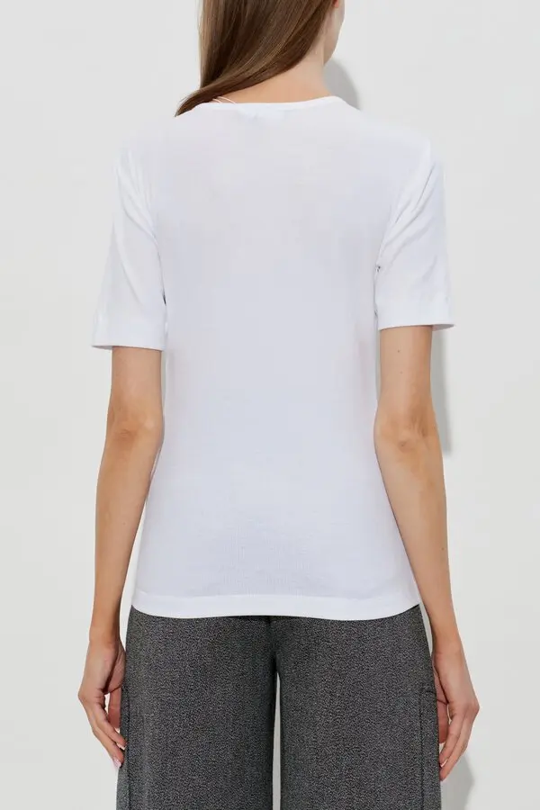GANNI Ribbed T-shirt With Logo - White