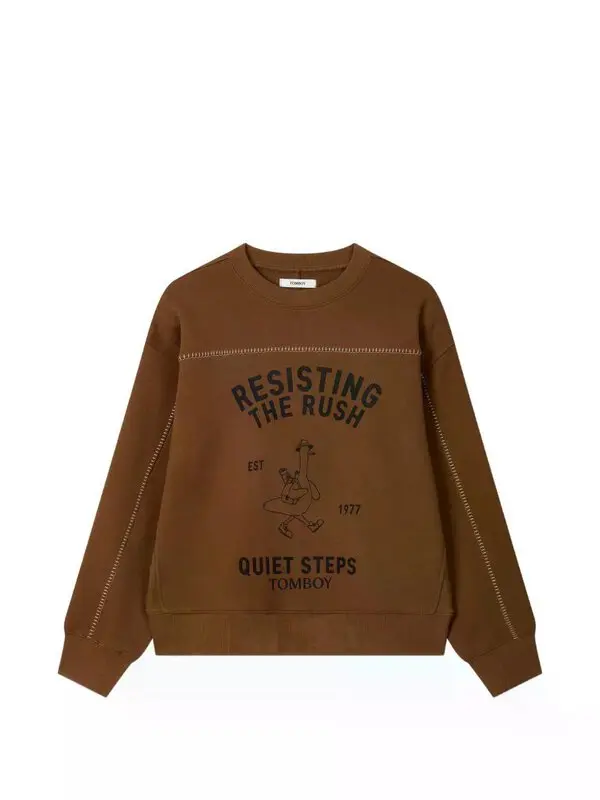 STUDIO TOMBOY Printed Crewneck Sweatshirt - Brown