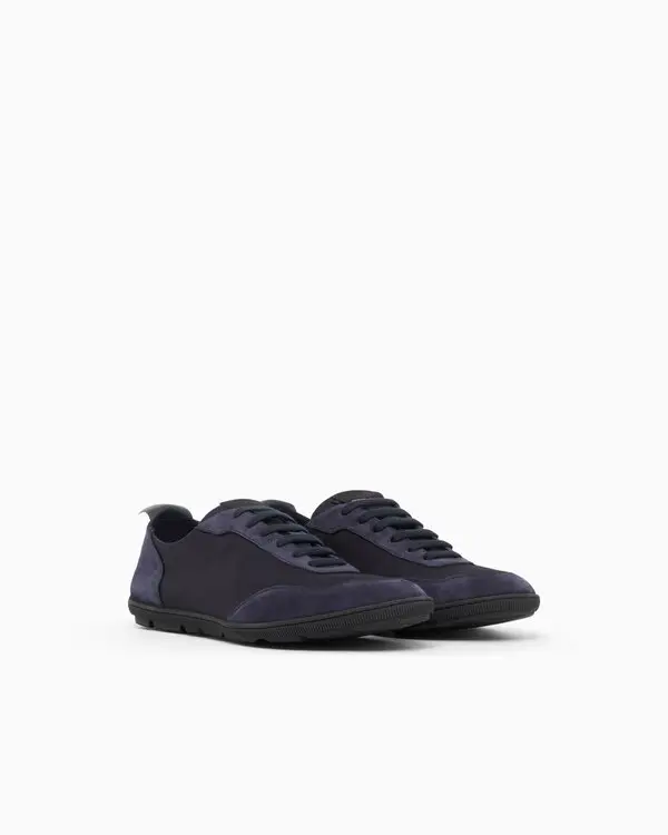 Giorgio Armani Asv Nylon And Suede Sneakers - Navy Blue