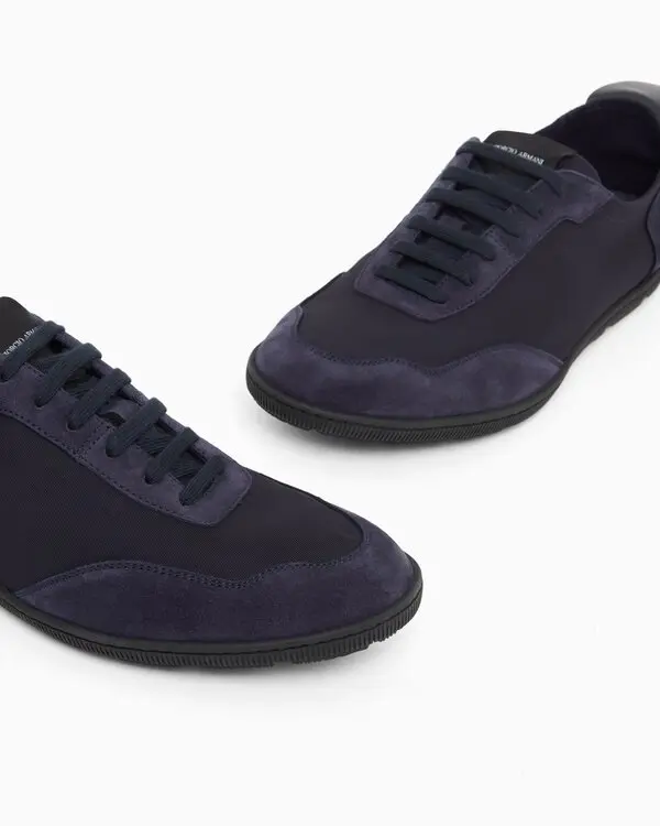 Giorgio Armani Asv Nylon And Suede Sneakers - Navy Blue