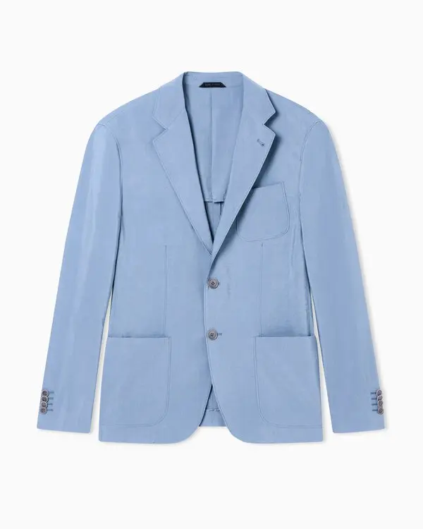 Giorgio Armani Linea Upton Single-breasted Jacket In Asv Washed Silk - Light Blue