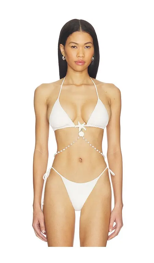 LESLIE AMON Pearl Bikini Top - White