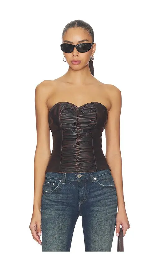 ONETEASPOON Leather Strapless Bustier Top
