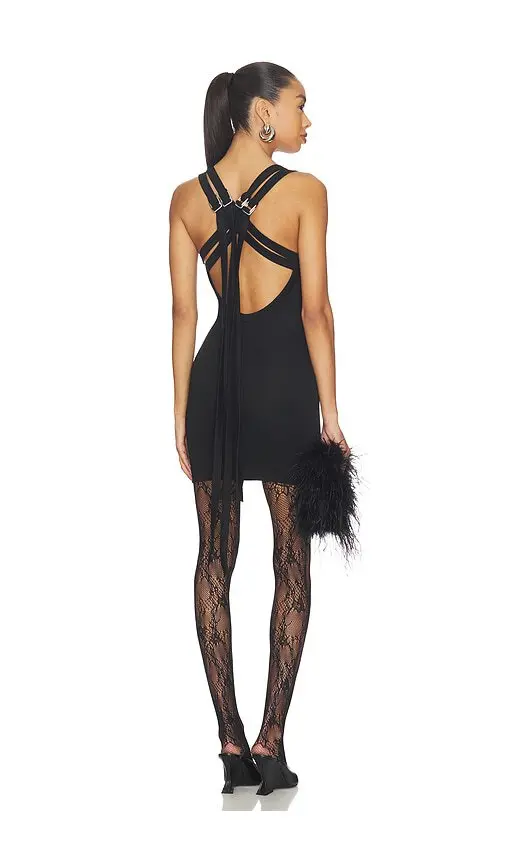 Attico Ribbed Mini Dress With Criss-cross Back Detail - Black